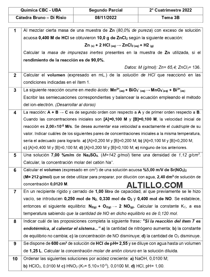 2º Parcial C | Química (Di Risio - 2022) | CBC | UBA